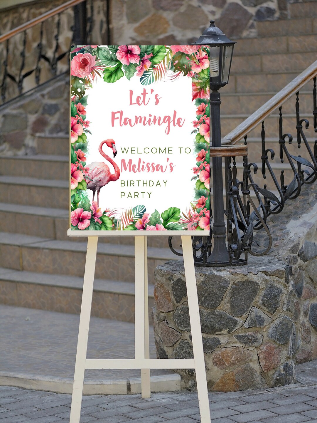 Editable Flamingo Birthday Welcome Sign, Let's Flamingle, Entrance Sign ...