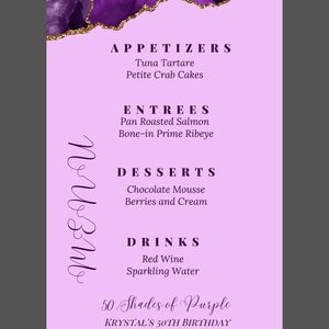 Editable Shades of Purple Menu Card Template, Purple and Gold Menu ...