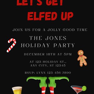 Editable Let's Get Elfed up Invitation, Christmas Party Invitation ...
