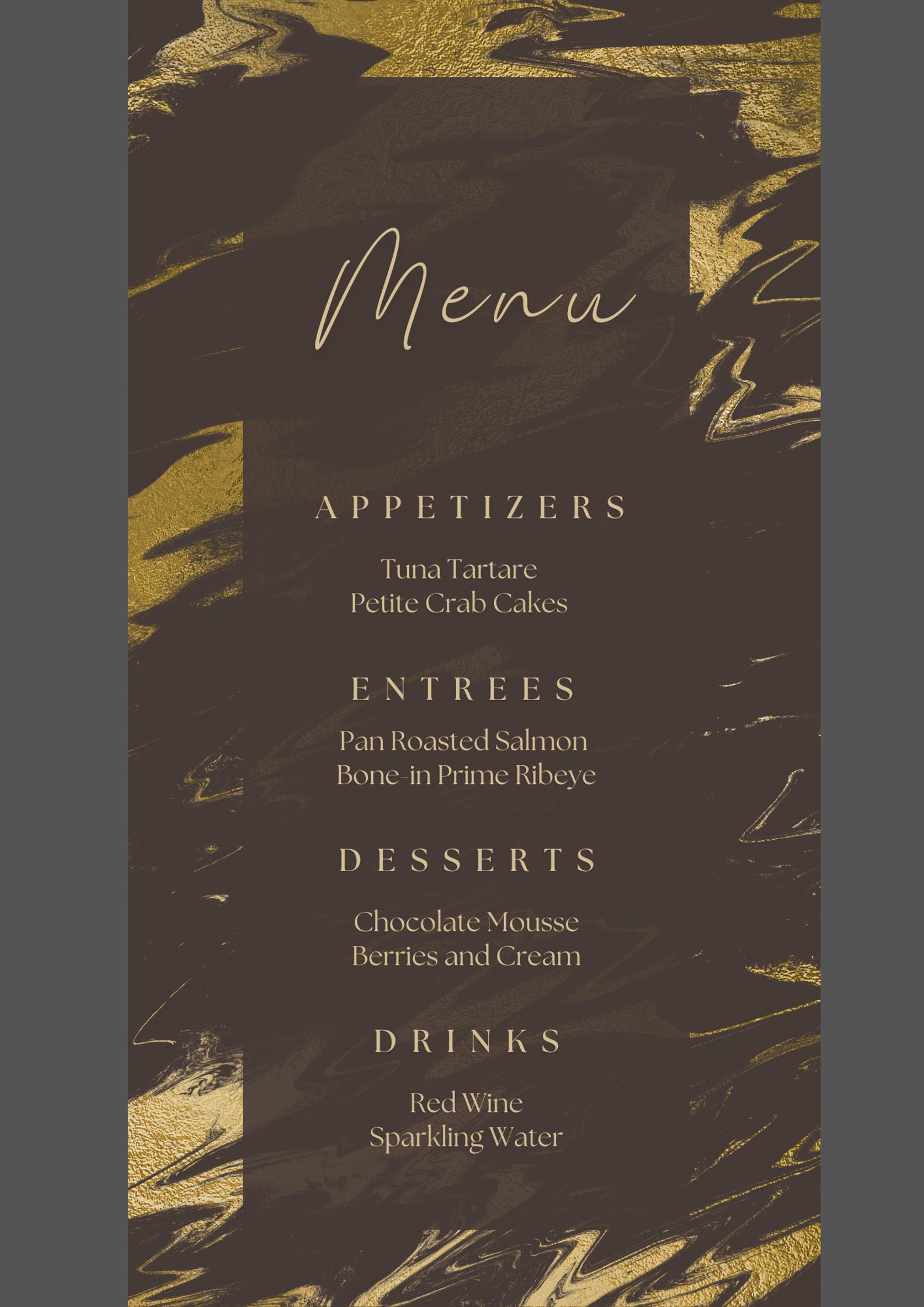 Editable Brown and Gold Menu Card Template Marble Design - Etsy
