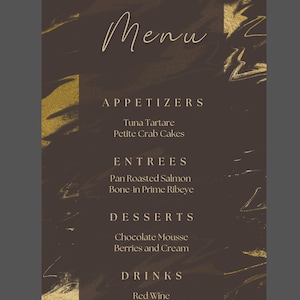 Editable Brown and Gold Menu Card Template, Marble Design, Luxury, Menu ...