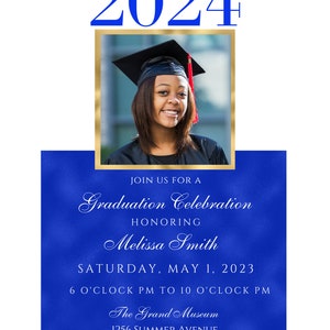 Editable Graduation Invitation 2024 With Photo, Blue Graduation ...