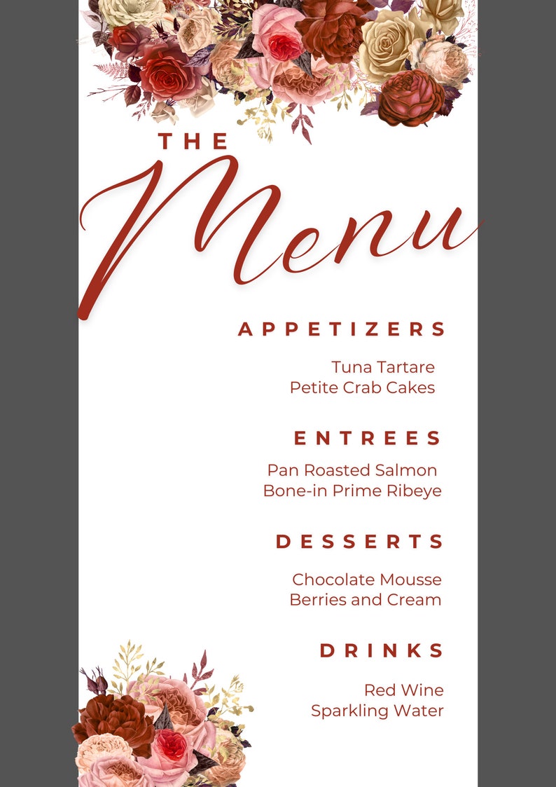 Editable Fall Flower Menu Card Template Autumn Flower Menu - Etsy