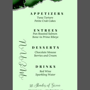 Editable Shades of Green Menu Card Template, Green and Silver, Green ...