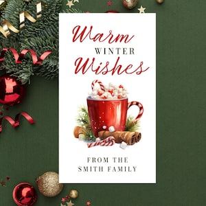 Editable Warm Wishes Gift Tag Christmas Hot Cocoa Tag Holiday Gift Tag ...