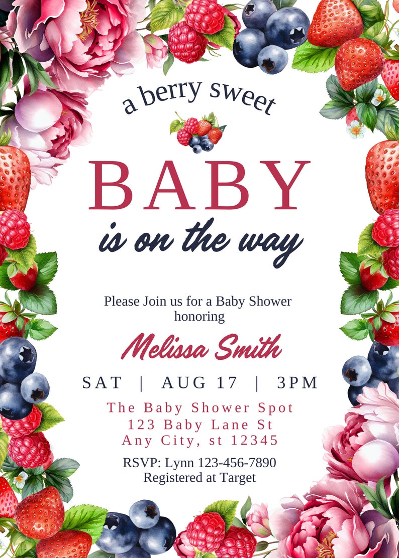 A Berry Sweet Baby is on the Way Invitation, Editable Baby Shower ...