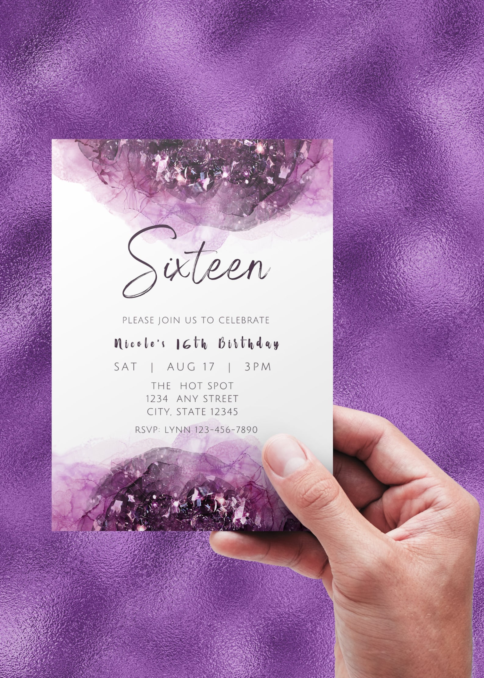 Editable Purple and White Invitation Purple Watercolor Glam - Etsy
