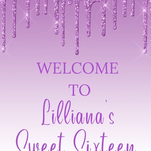 Editable Purple Glitter Sweet 16 Welcome Sign (printable Instant ...