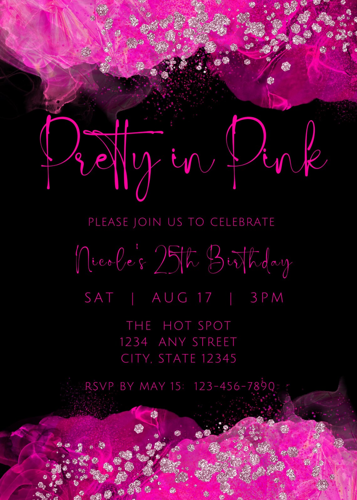 Editable Pretty in Pink Invitation Pink and Black Invite - Etsy