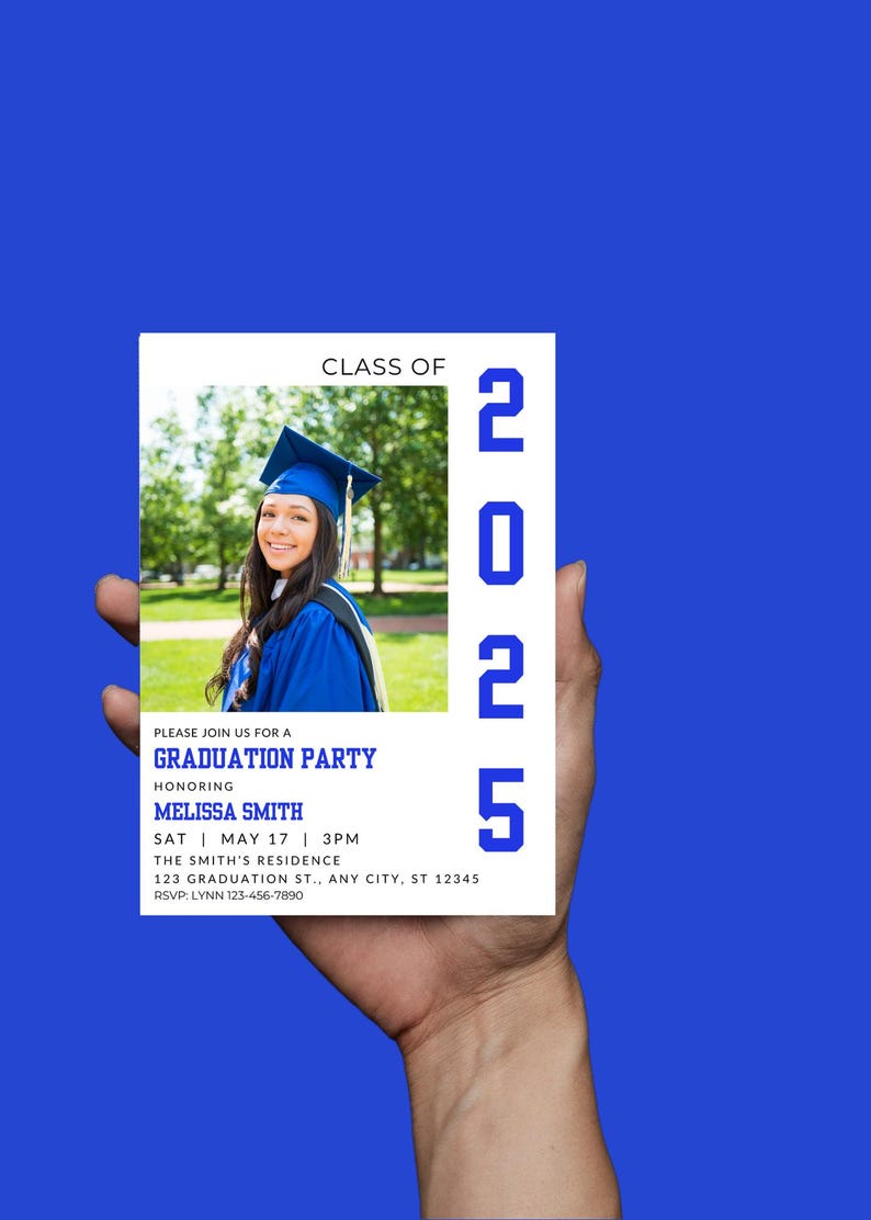 Editable Graduation Party Invitation, Blue and White, Photo, Graduation ...