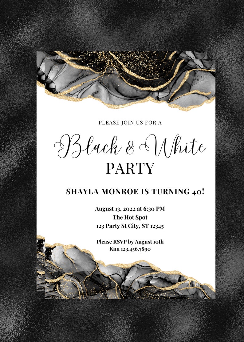 Editable Black and White Party Invitation Black and White - Etsy
