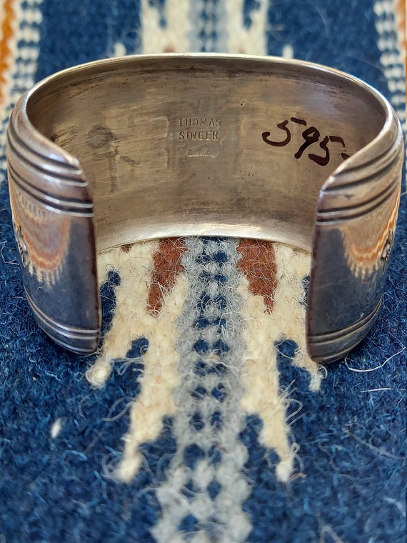 Vintage Navajo Thomas Singer Sterling Silver Cuff - Gem