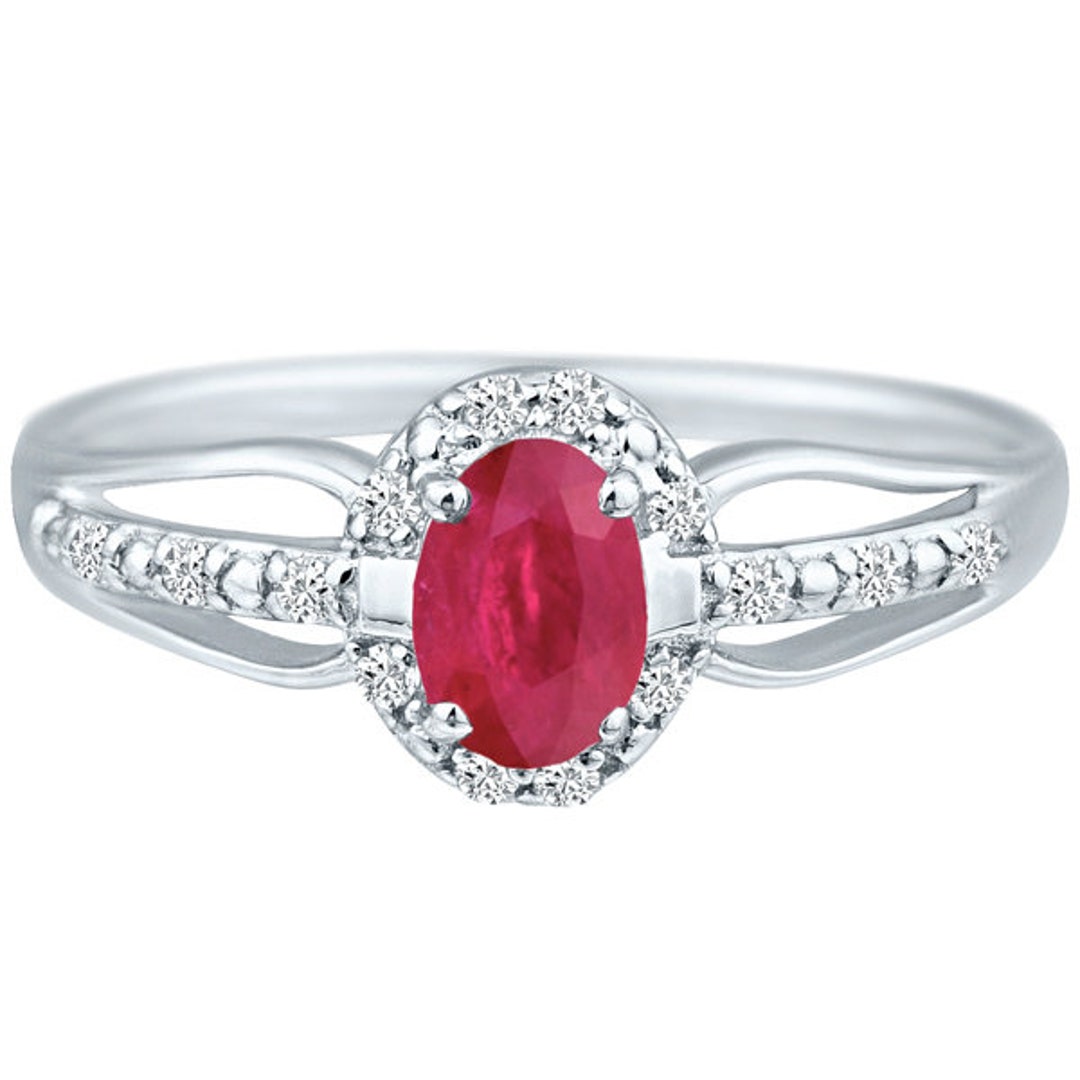 Exquisite Ruby Gemstone and Diamonds Ring in 14K White Gold. - Etsy