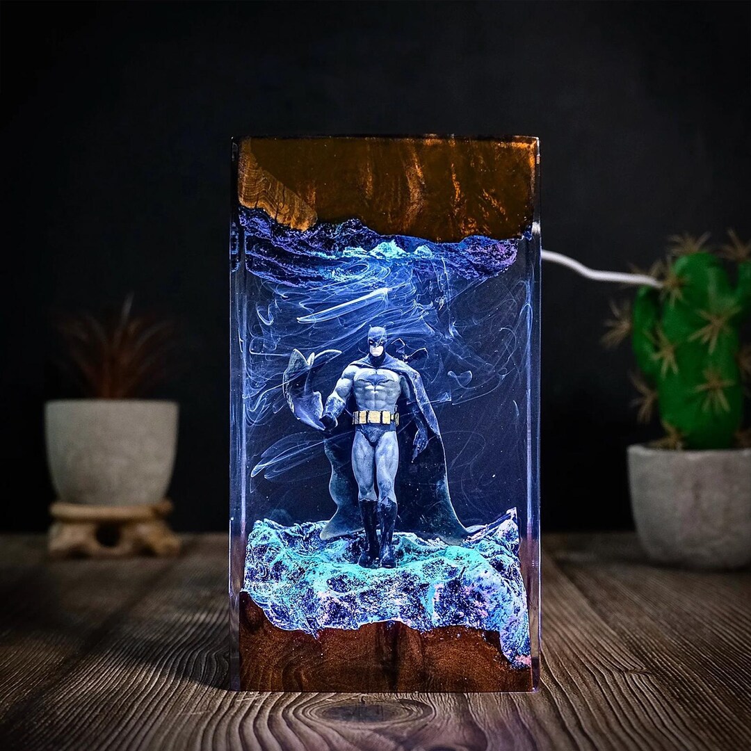 Batman Resin LED Lamp | Superhero Night Light | Handmade Gotham Decor ...