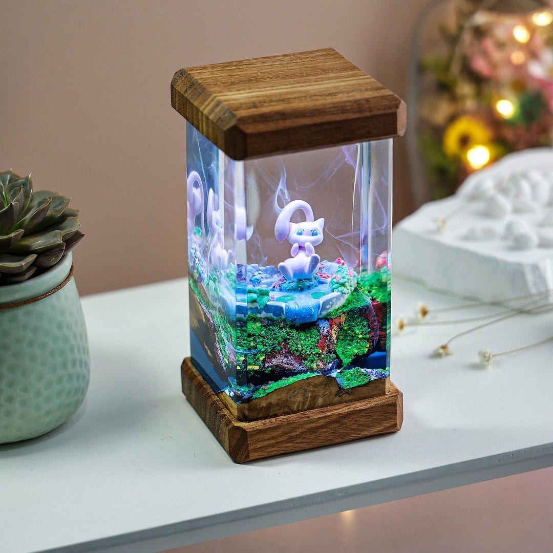 Mew Resin Lamp | Handmade Pokémon Night Light | Cute Anime Epoxy ...
