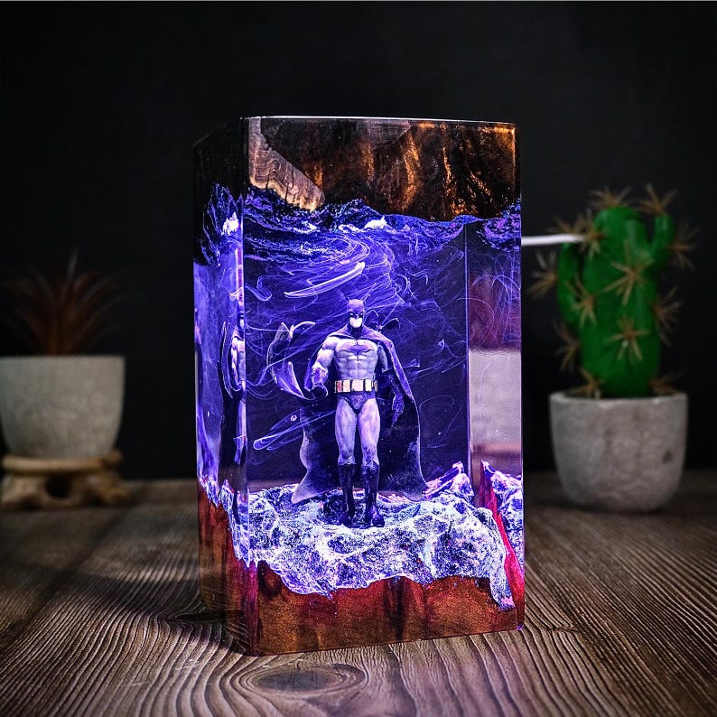 Batman Resin LED Lamp | Superhero Night Light | Handmade Gotham Decor ...