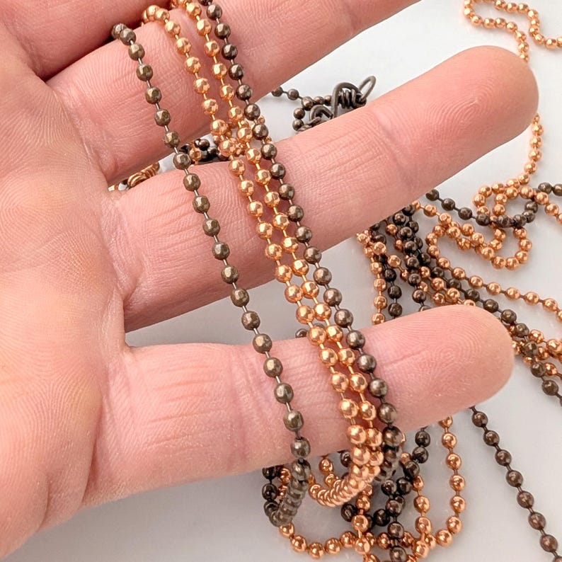 Finished Raw Copper Ball Chain Necklace With Handmade Clasp, Choose ...