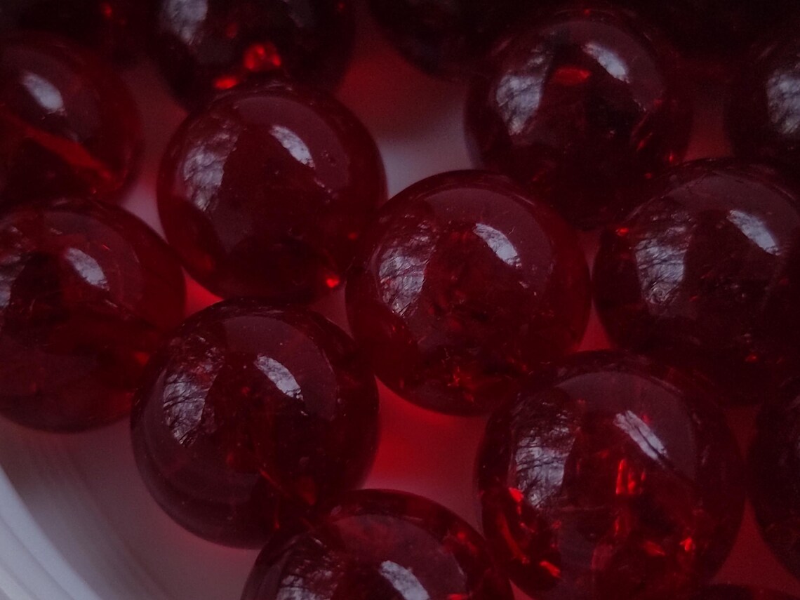 25 Sweet Cherry Red Marbles 5/8 16mm Deep Red Fried Marbles Crackle ...