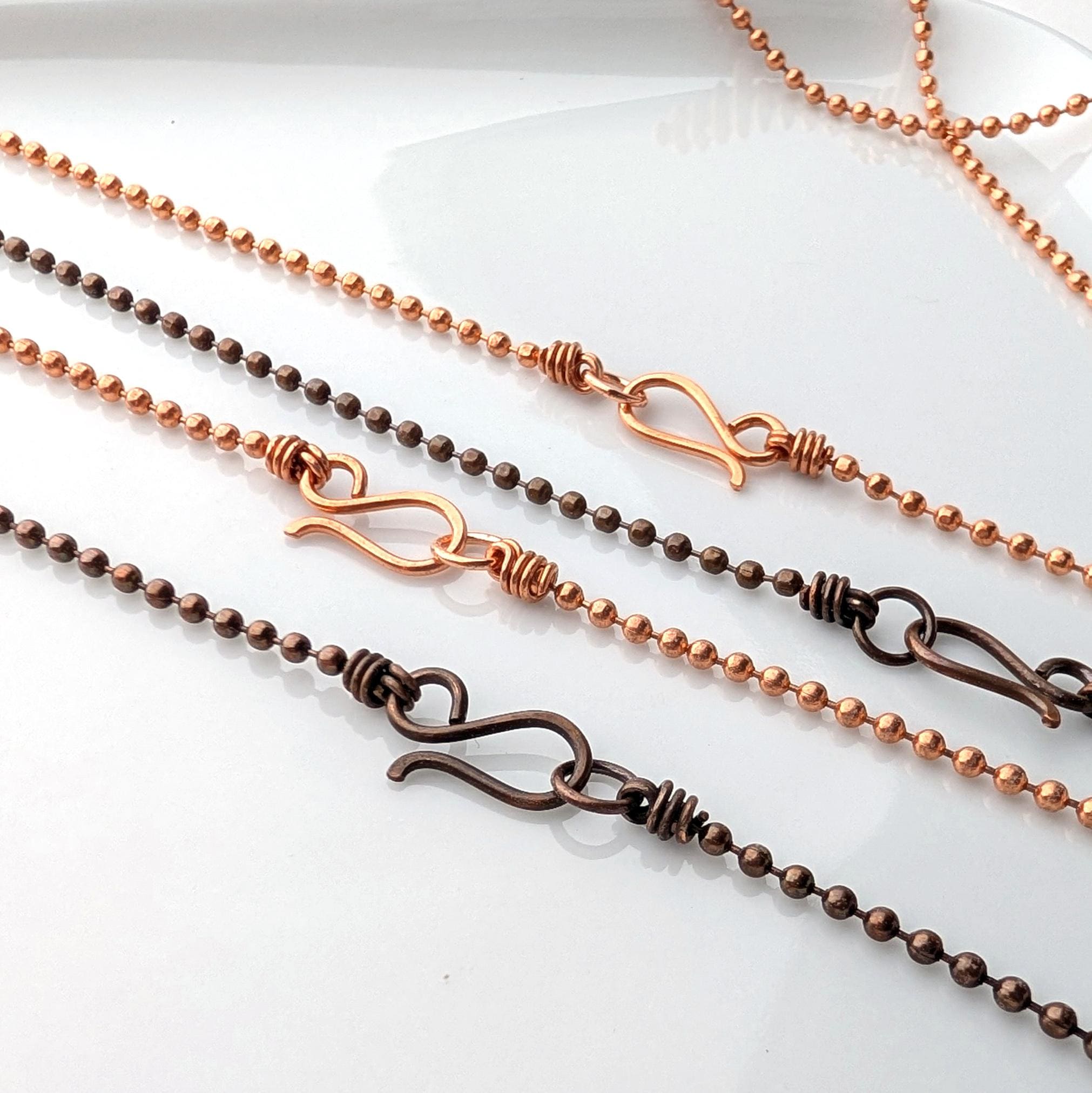 Finished Raw Copper Ball Chain Necklace With Handmade Clasp, Choose ...