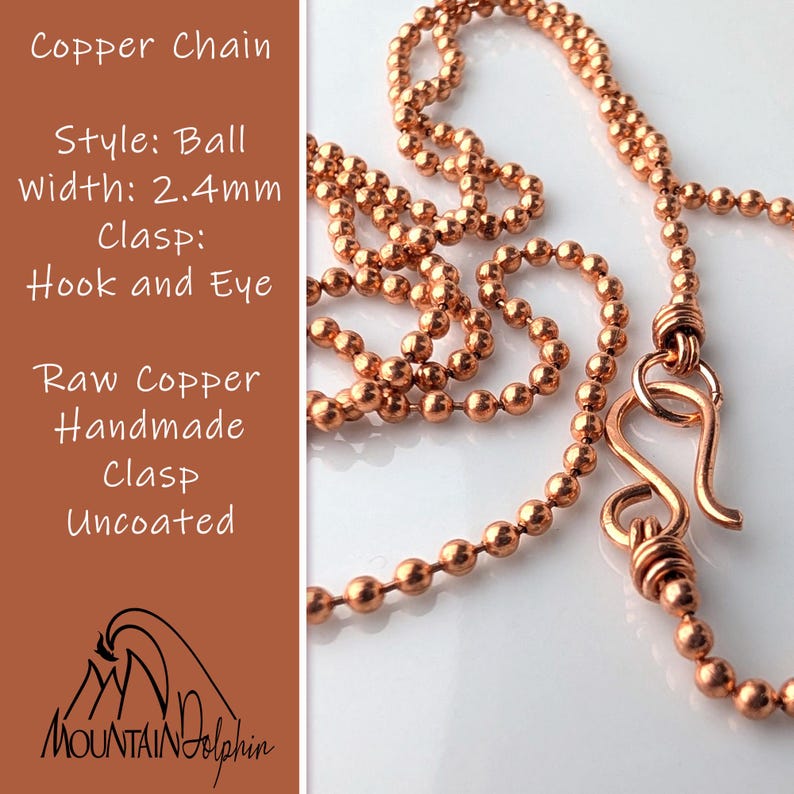 Finished Raw Copper Ball Chain Necklace With Handmade Clasp, Choose ...