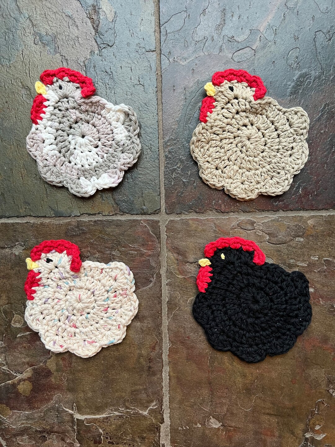 Crochet Chicken Coasters : Set of 4 - Etsy