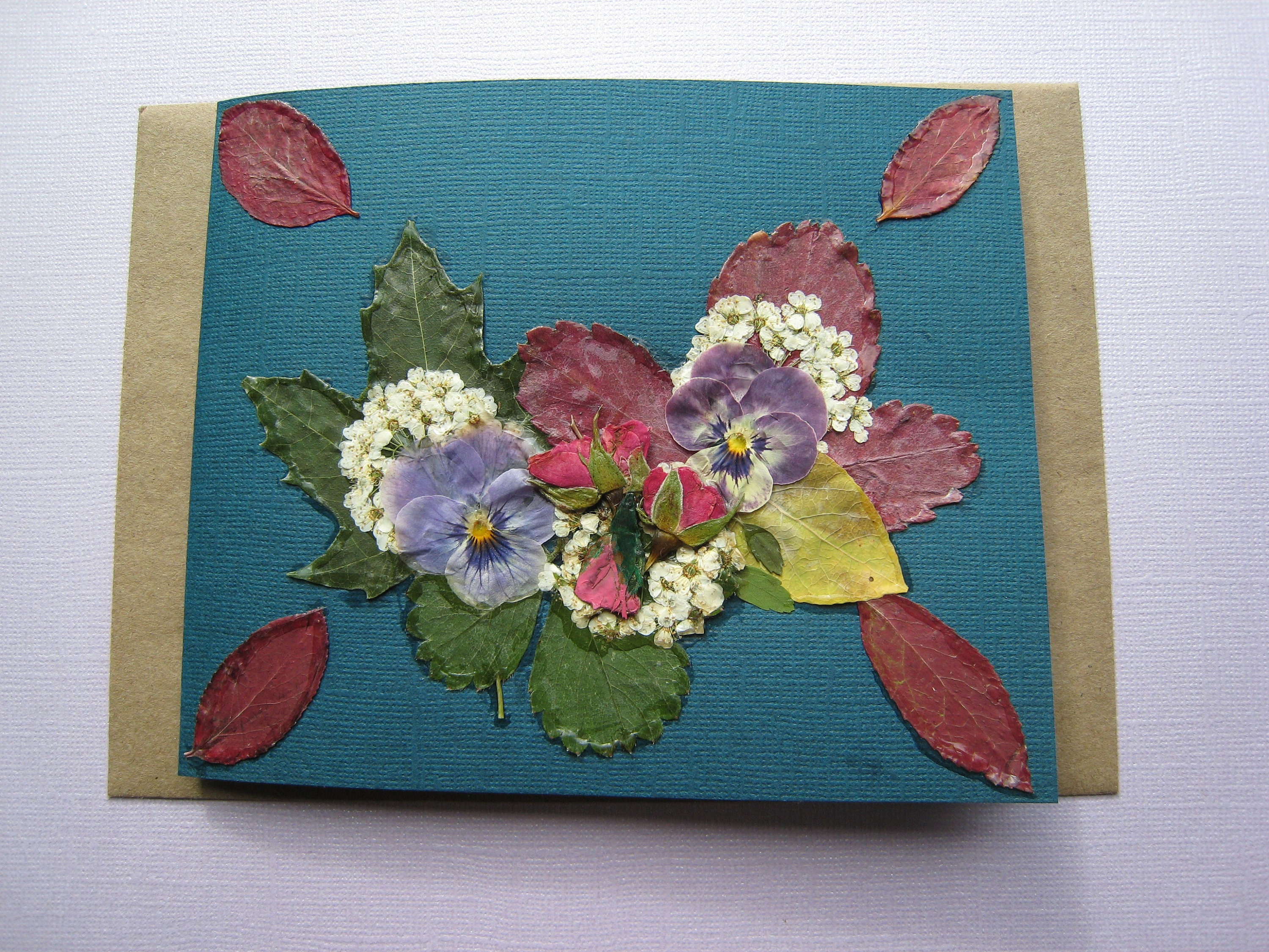 Art & Collectibles Pressed flower leaf card handmade teal 5X6 Artist ...