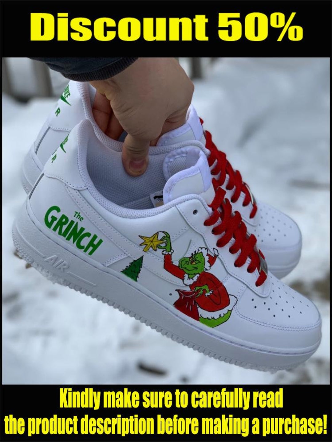Custom Christmas Grinch AF1 Shoes, Handpainted Xmas Festival AF1 ...