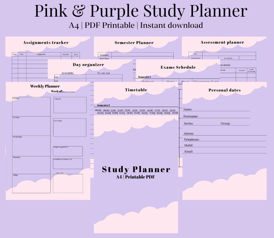 Pink & Purple Student Printable Planner for Planning Your Academic Life ...