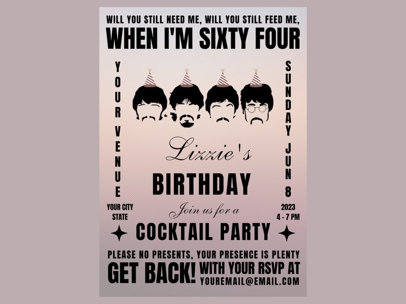When I'm 64 Birthday Custom Invitation 5x7 | Digital Download - Etsy