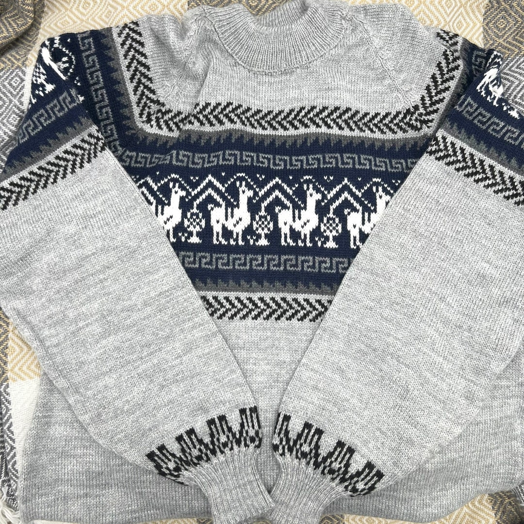 Handmade Andean Cusco Peruvian Alpaca Wool Winter Warm Llama Sweater ...