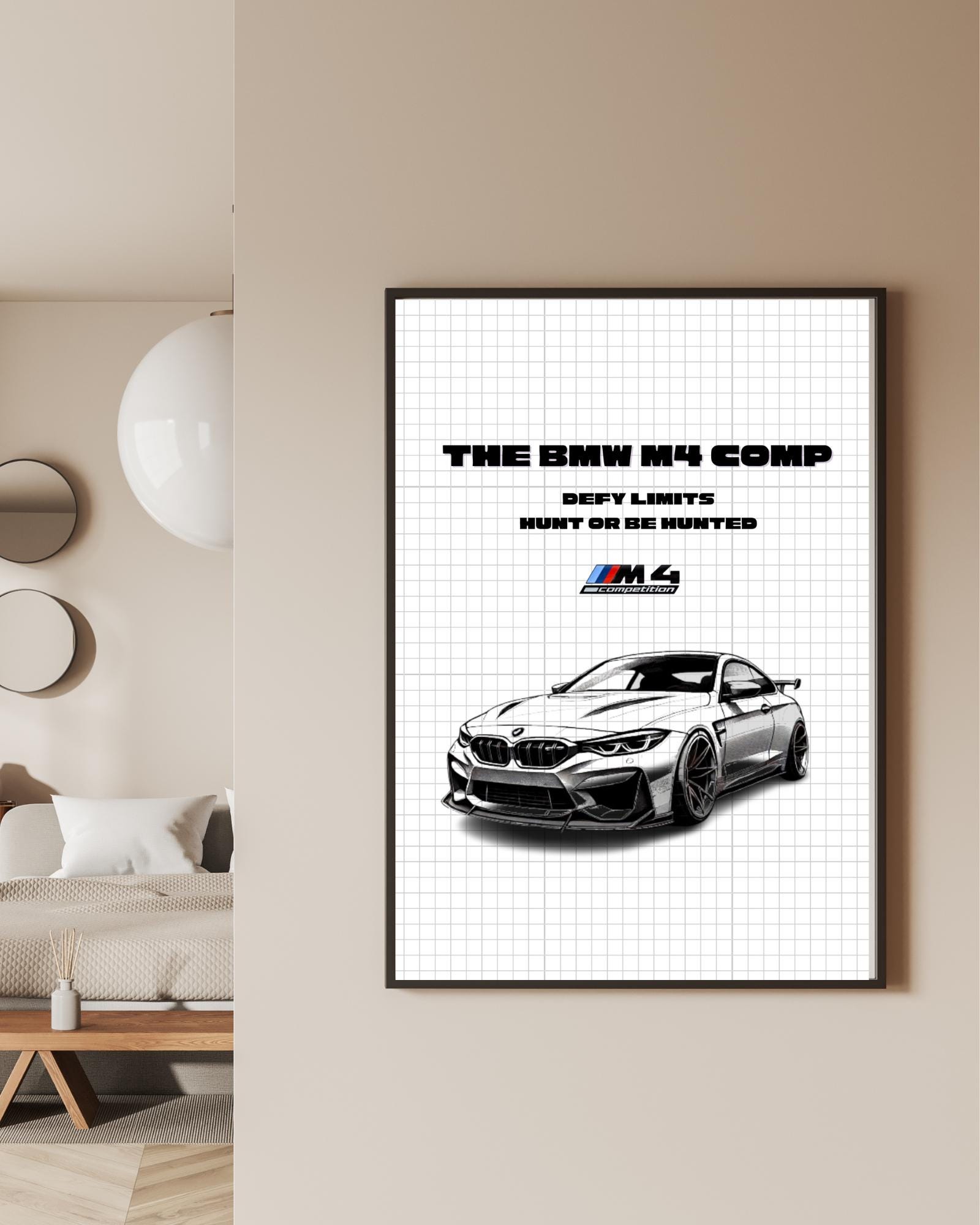 BMW M4 Competition Sketch Poster | Aggressive Sports Car Wall Art ...