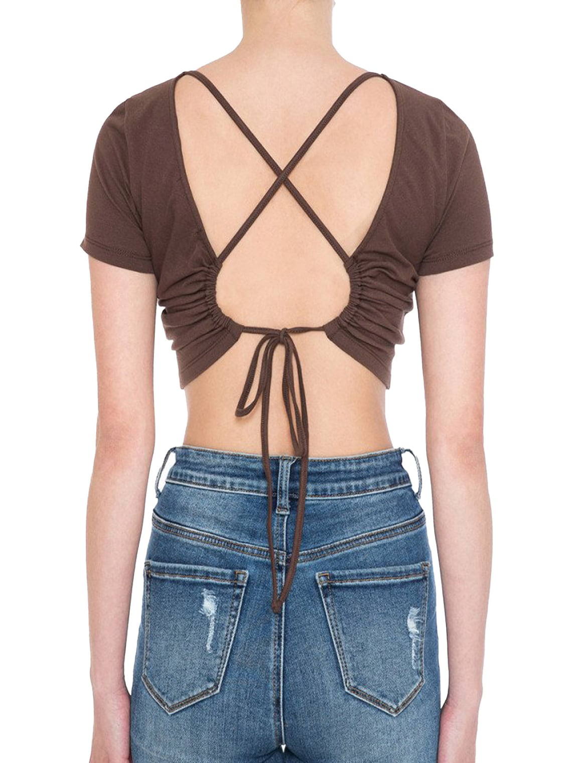 Women Crew Neck Ruched Open Back Cross X Strap Round Neck - Etsy