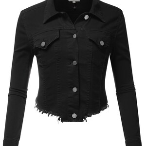 Women Distress Crop Ripped Raw Cut Denim Jean Jacket - Etsy