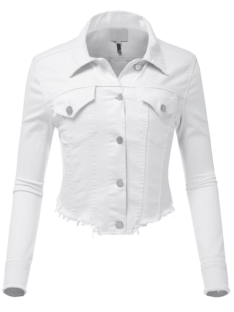 Women Distress Crop Ripped Raw Cut Denim Jean Jacket - Etsy