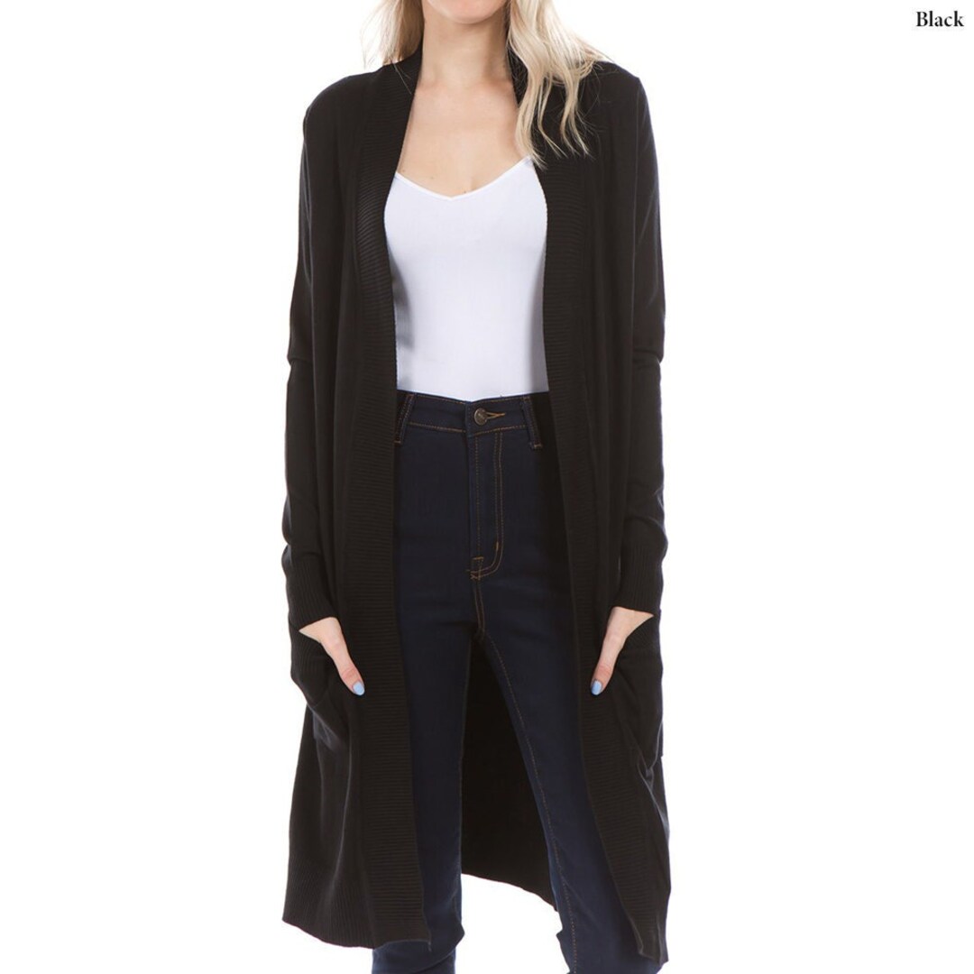 Women's Long Line Open Front Knit Sweater Cardigan With Pockets - Etsy
