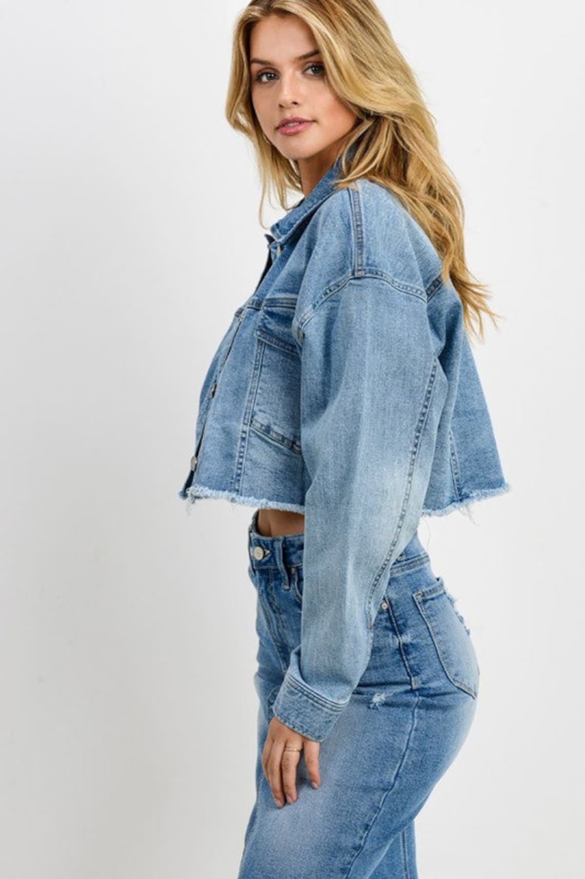 Women Cotton Oversize Crop Raw Cut Washed Jean Jacket/ Crop - Etsy