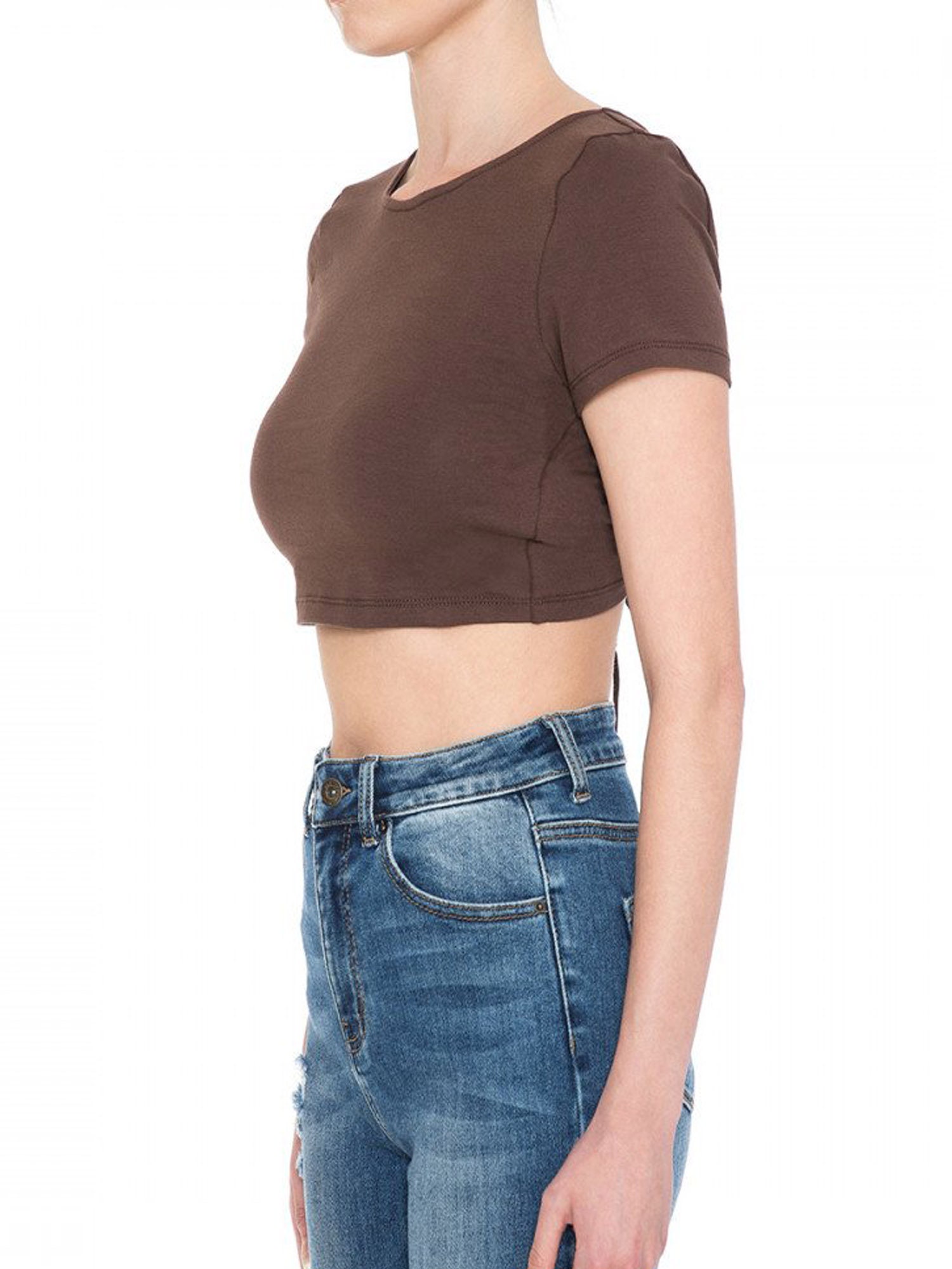 Women Crew Neck Ruched Open Back Cross X Strap Round Neck Short Sleeve ...