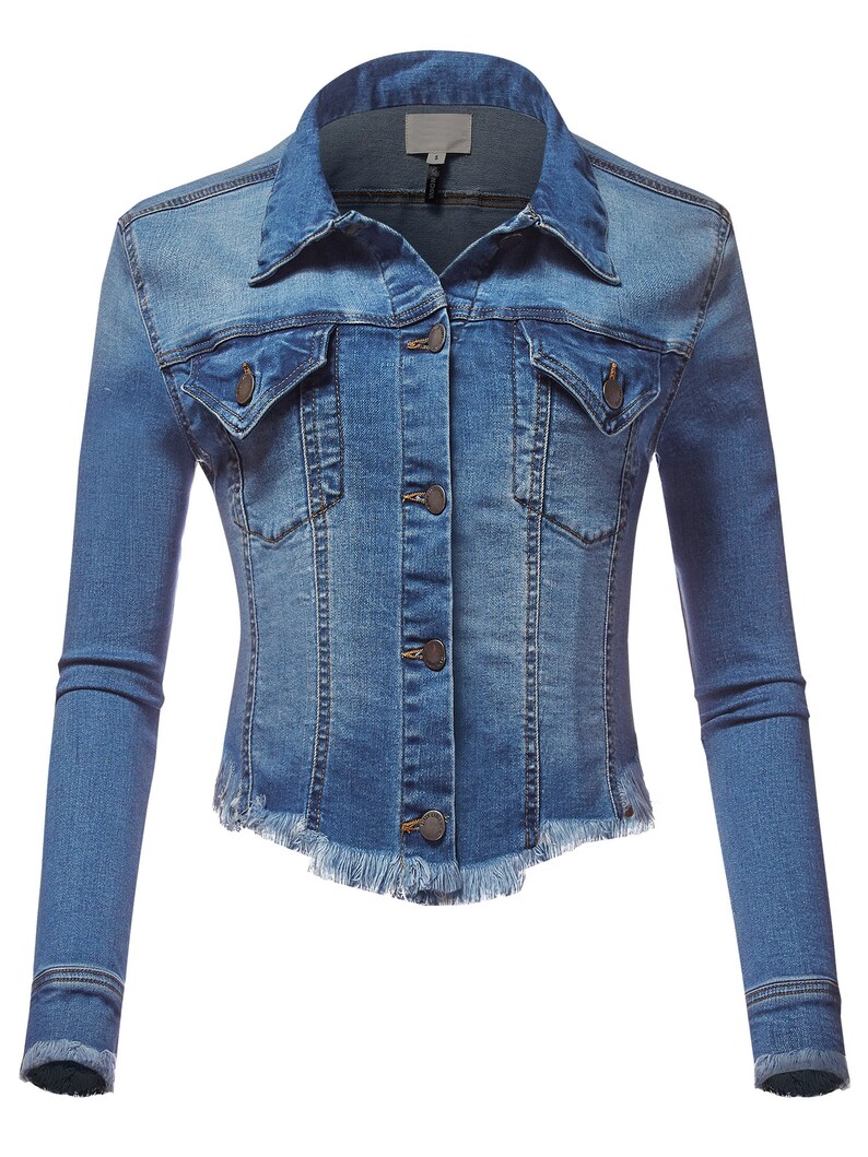 Women Distress Crop Ripped Raw Cut Denim Jean Jacket - Etsy