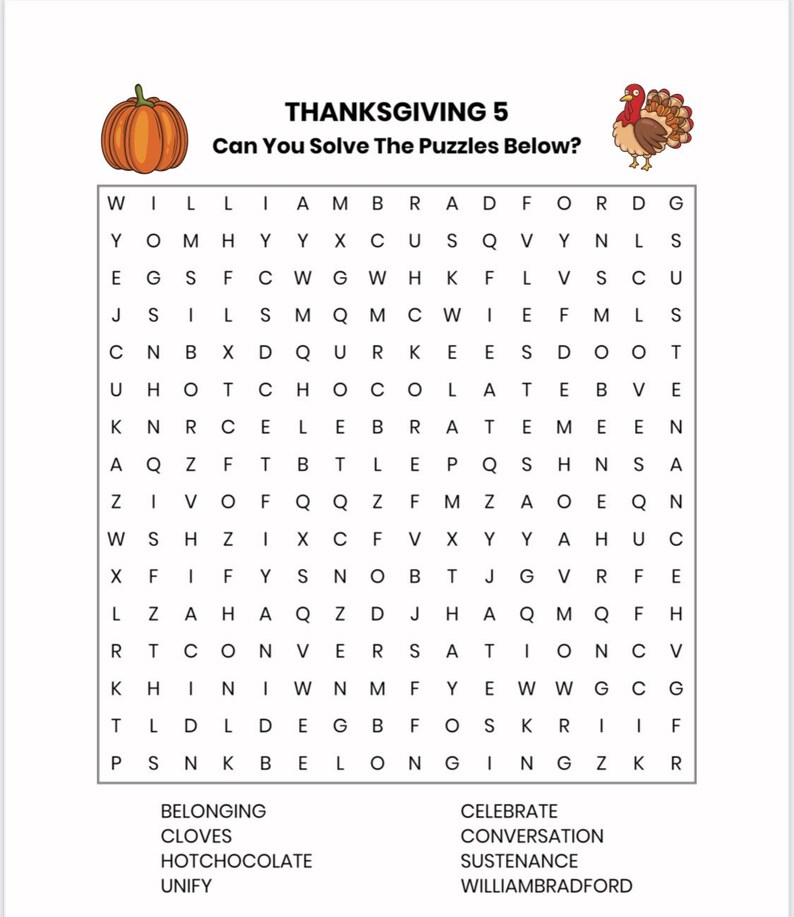 32 Thanksgiving Word Search, Coloring Pages - Etsy