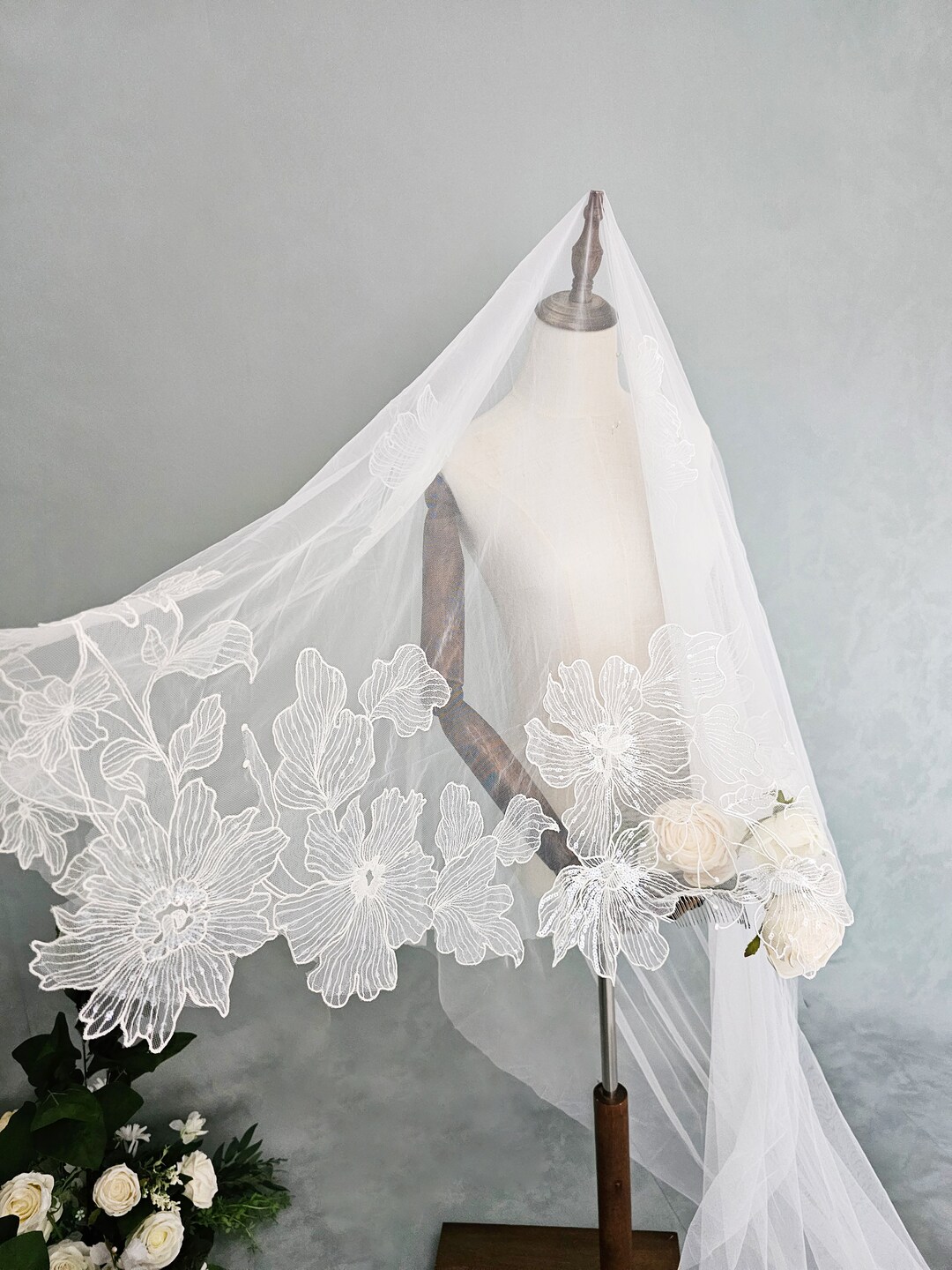 Sparkle Lace Veil, 2 Tier Lace Veil, Bespoke Veil, Wedding Veil, Ivory ...