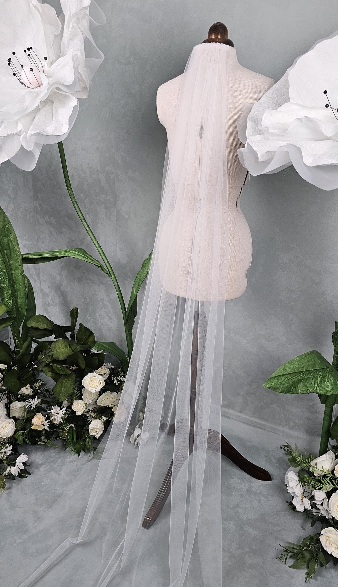 1 Tier Narrow Plain Bridal Veil, Bespoke Veil, Wedding Veil, Cathedral ...