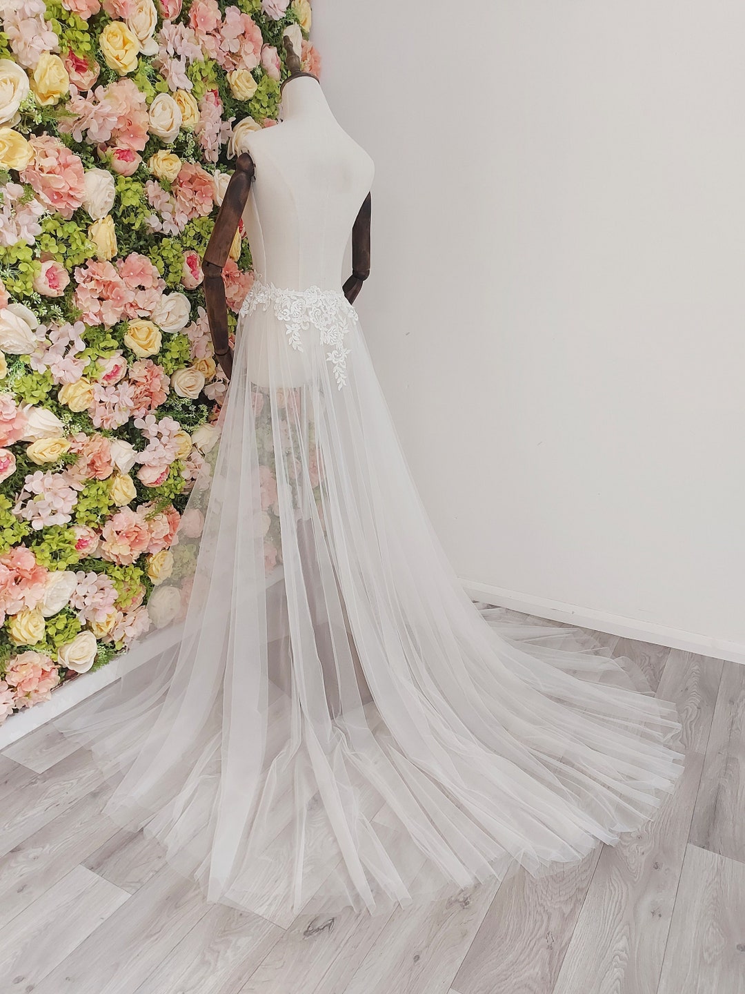 2-tier Bridal Detachable Train With Lace Waistline, Removable Train ...