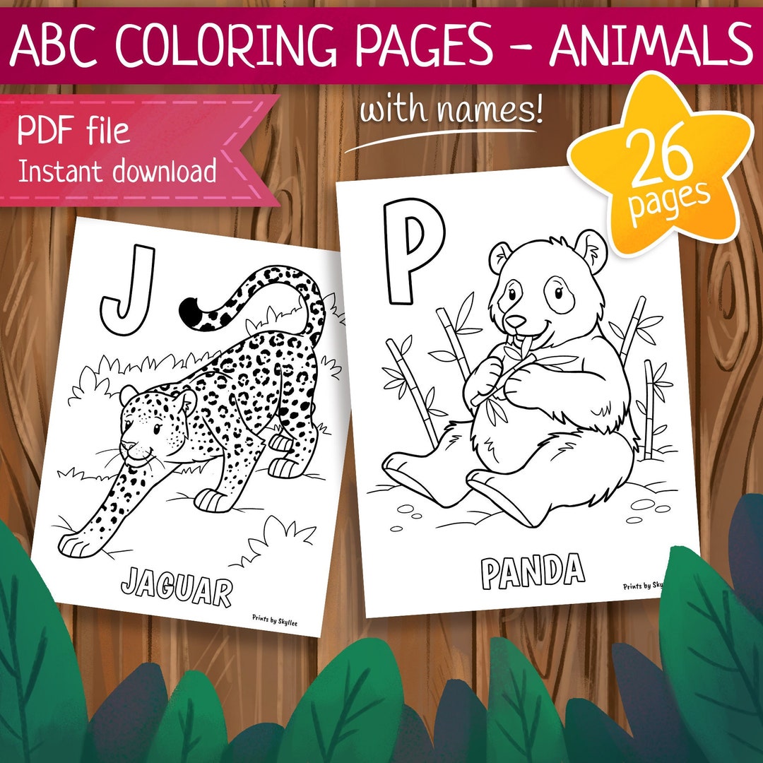 ENGLISH Version - Cute ABC Animals Coloring Pages - 26 Hand Drawn ...