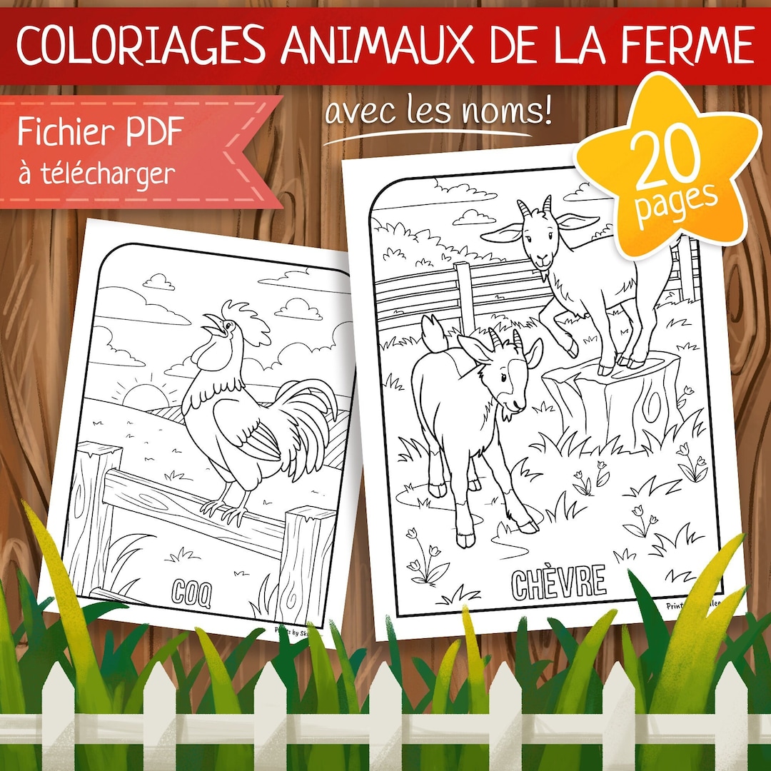 FRENCH Version - Cute Farm Animals Coloring Pages - 20 Hand Drawn ...