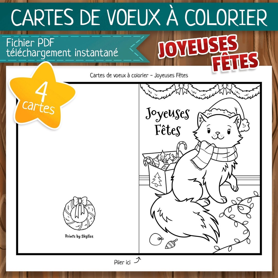 FRENCH Version - Greeting Cards to Color - Happy Holidays - Printable ...