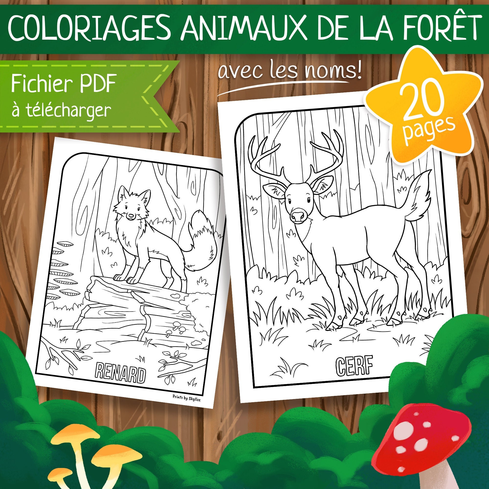 FRENCH Version - Cute Forest Animals Coloring Pages - 20 Hand Drawn ...