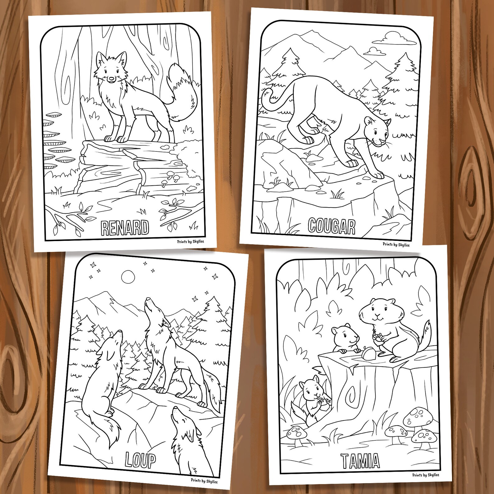 FRENCH Version - Cute Forest Animals Coloring Pages - 20 Hand Drawn ...