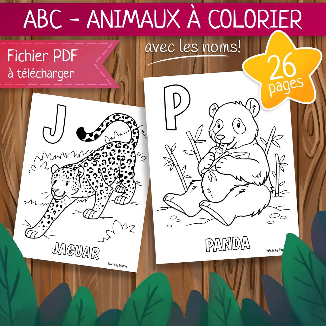 FRENCH Version - Cute ABC Animals Coloring Pages - 26 Hand Drawn ...