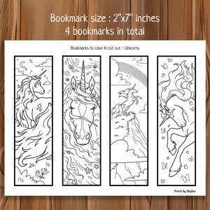 Bookmarks to Color Cute Unicorns 4 Hand Drawn Illustrations Printable ...