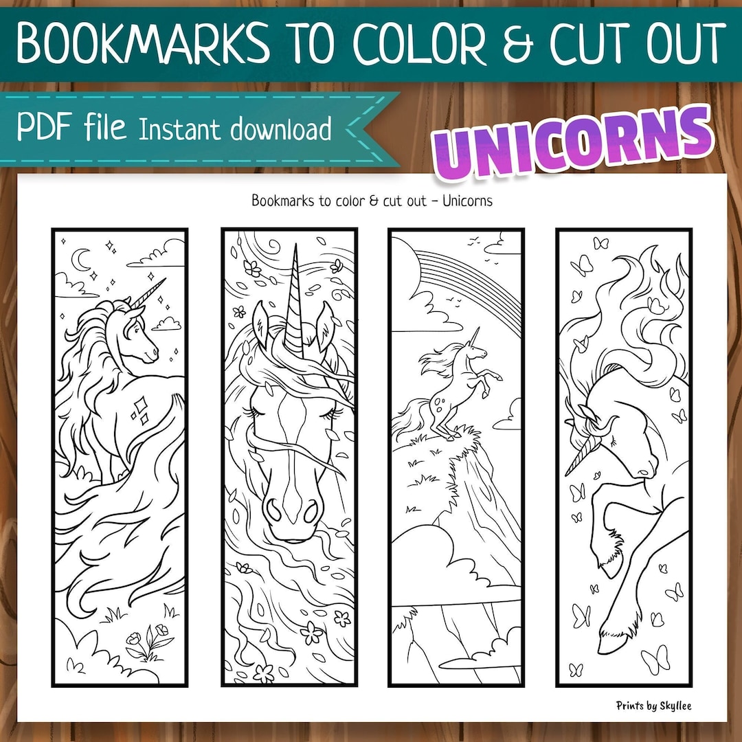 Bookmarks to Color - Cute Unicorns - 4 Hand Drawn Illustrations ...